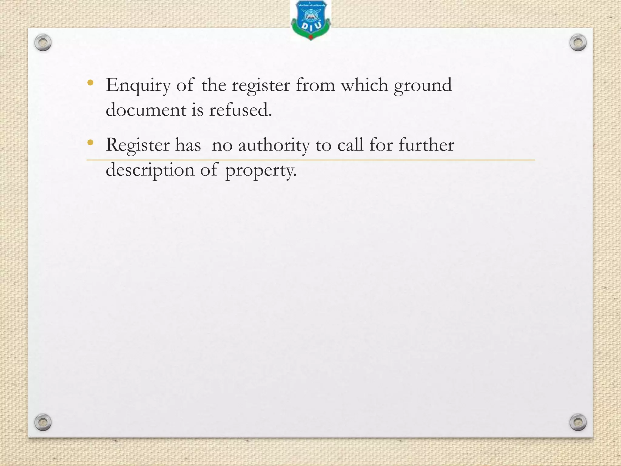 Refusal of registration under bnagladesh registration act,1908 | PPTX