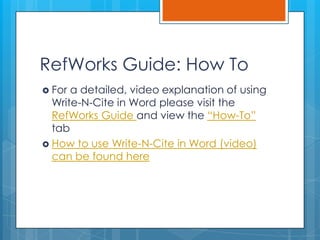 Refworks 2.0 in 15 minutes | PPT
