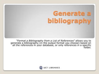 RefWorks Create Bibliography | PPT