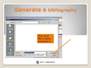 RefWorks Create Bibliography | PPT