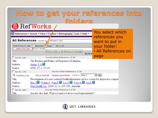 RefWorks Get References Into Folders | PPTX | Operating Systems | Computer Software and Applications