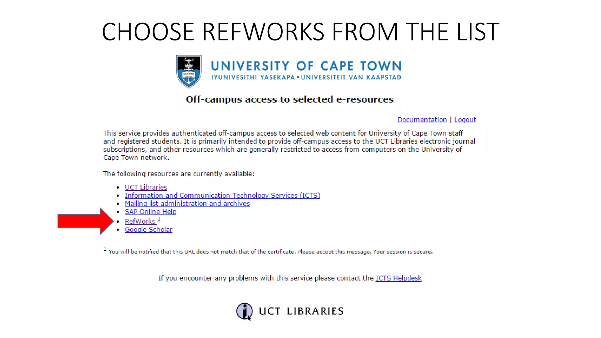 RefWorks off campus login - UCT Libraries | PPT