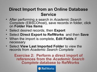 RefWorks Workshop | PPT