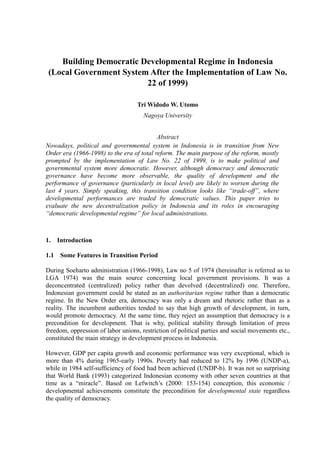 Building Democratic Developmental Regime in Indonesia | PDF