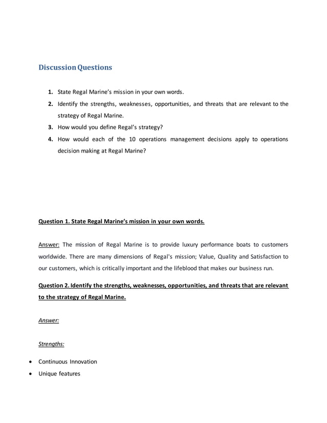 Regal marine case study | DOCX | Manufacturing Industry | Industries