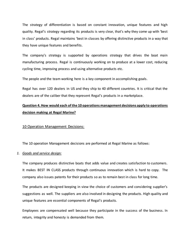 Regal marine case study | DOCX | Manufacturing Industry | Industries