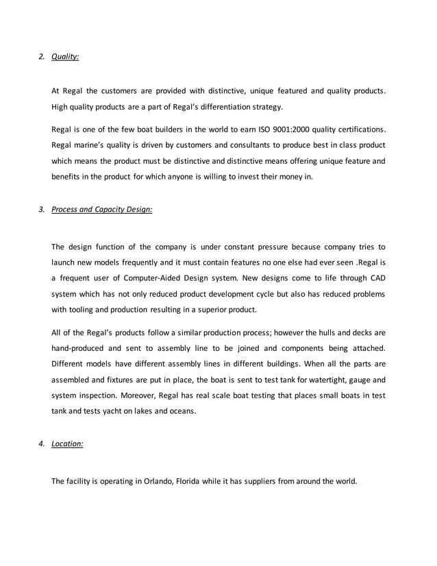 Regal marine case study | DOCX | Manufacturing Industry | Industries