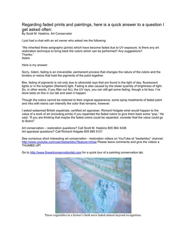 Fading of Prints and Artwork: Can it Be Restored? | PDF