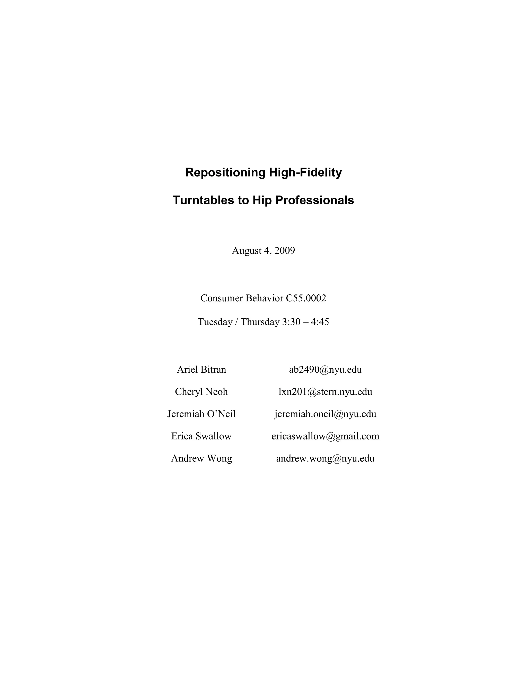 Repositioning High-Fidelity Turntables to Hip Professionals | DOCX