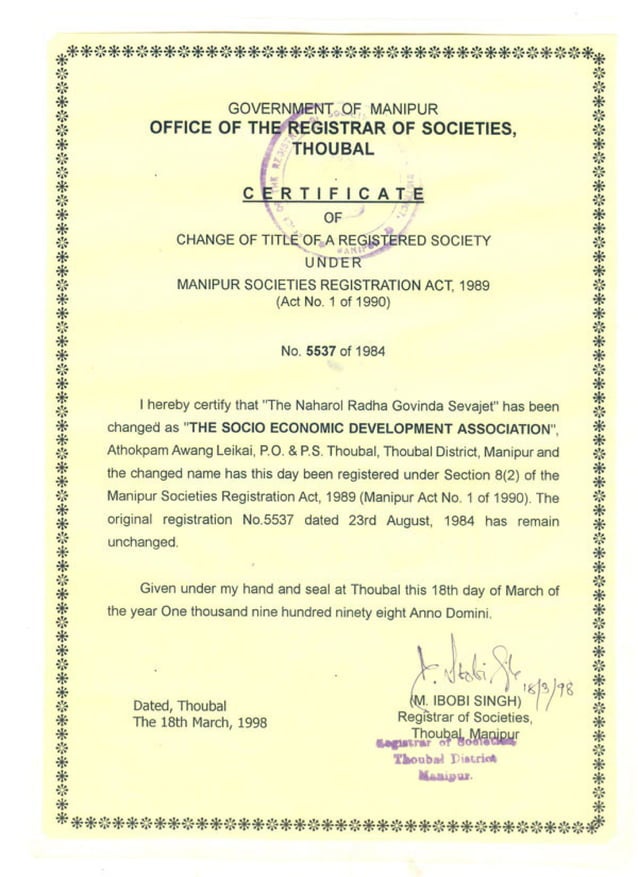 Registration Certificate of Socio-Economic Development Association | PDF