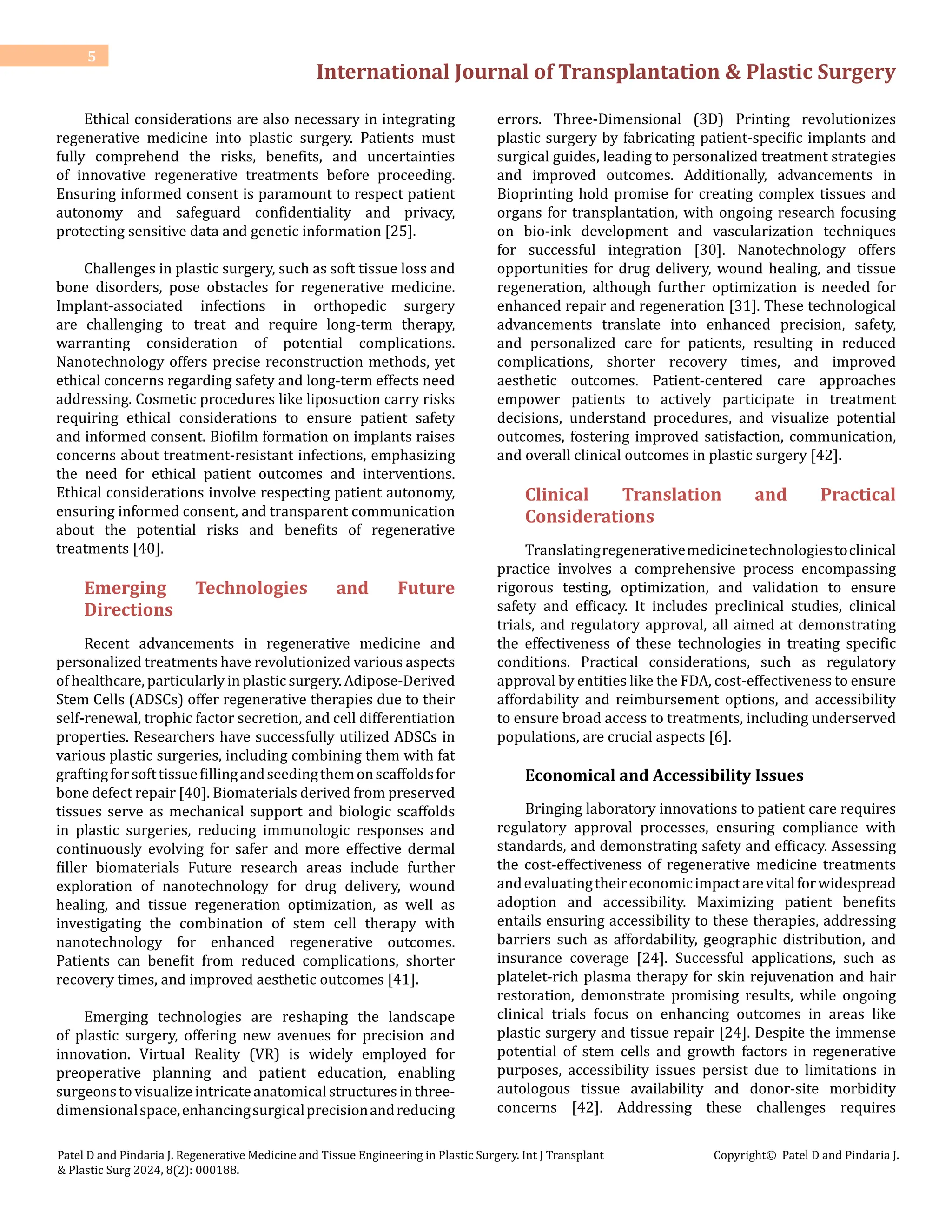 Regenerative Medicine and Tissue Engineering in Plastic Surgery | PDF