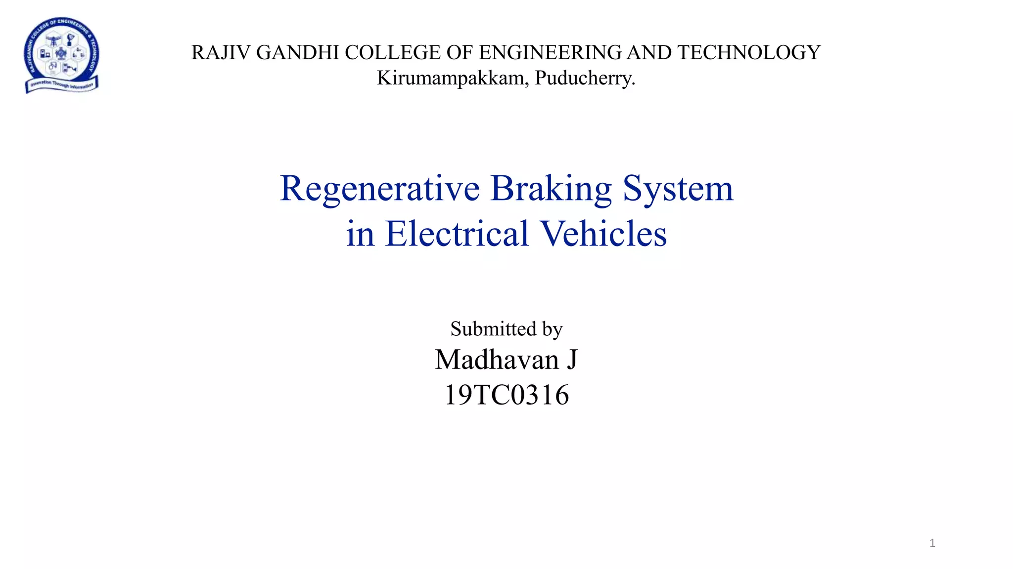 Regenerative Braking System in EVs | PPTX