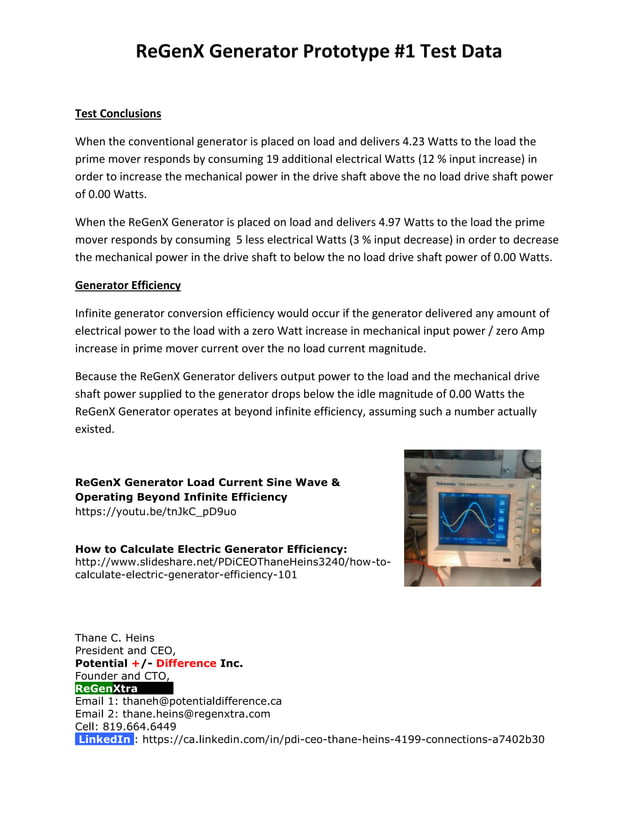 ReGenX EV Generator Prototype No. 1 Operating Beyond Infinite Efficiency | DOCX