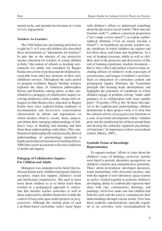 Reggio emilia as cultural activity theory in practice.