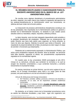 Regimen disciplinario en la ley universitaria | PDF