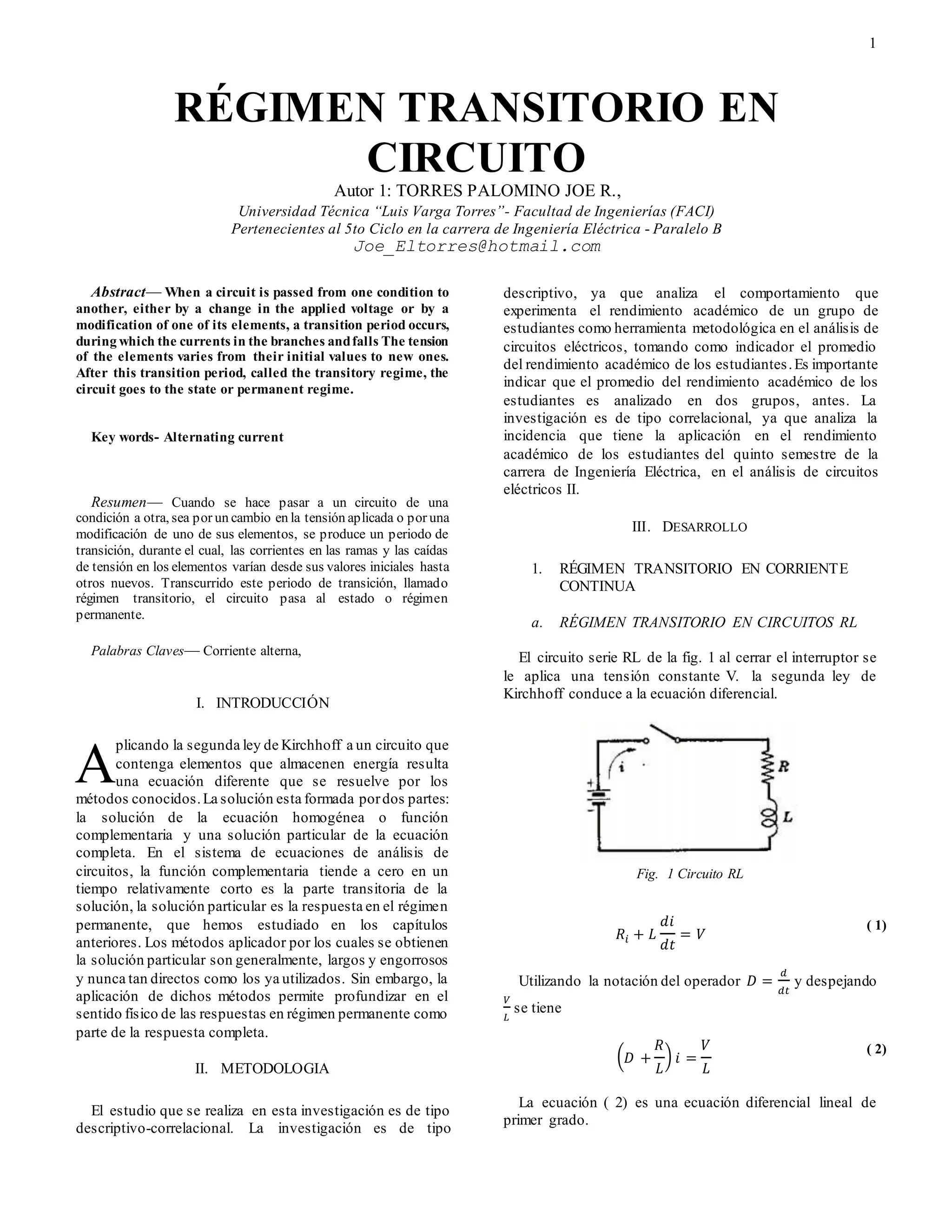 Régimen transitorio en circuitos Electricos | DOCX