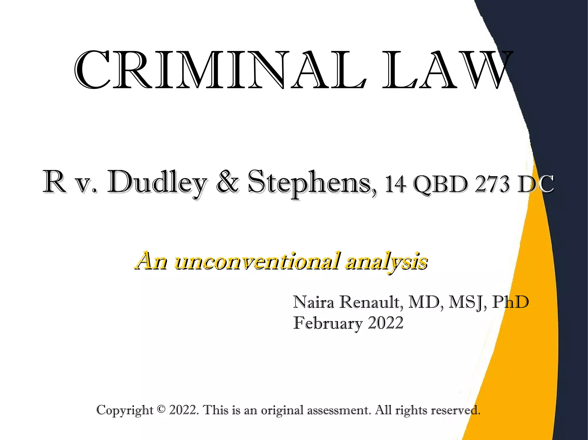 Queen v. Dudley & Stephens, 14 QBD 273 DC | PDF