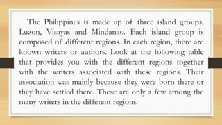 Representative Text and Authors REGION 1-4 LECTURE.pptx