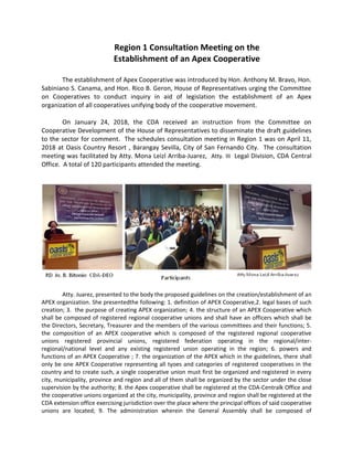 Region 1 Consultation Meeting on the Establishment of an Apex ...