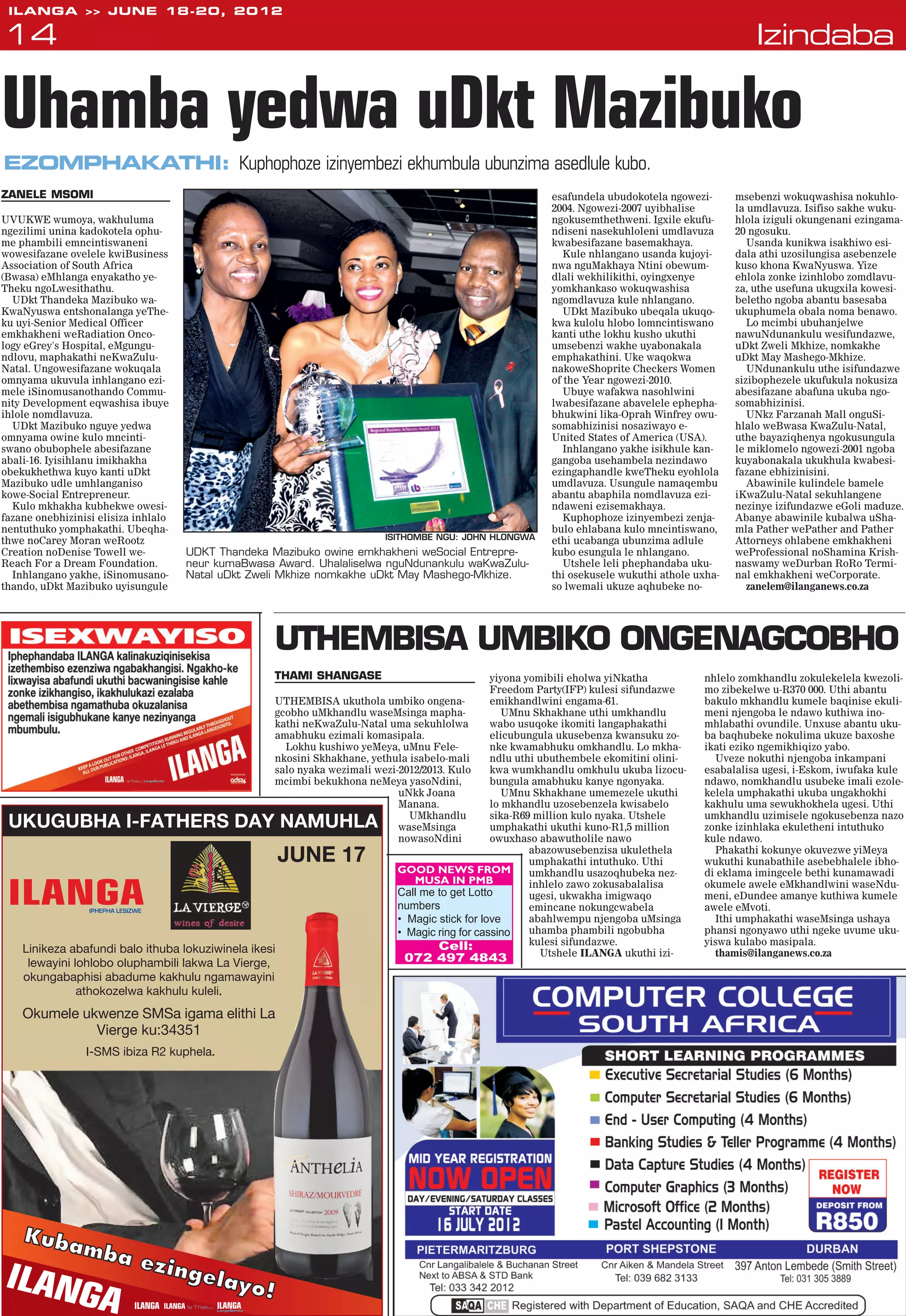 Dr Thandeka Mazibuko wins Regional business women_of_the_year | PDF
