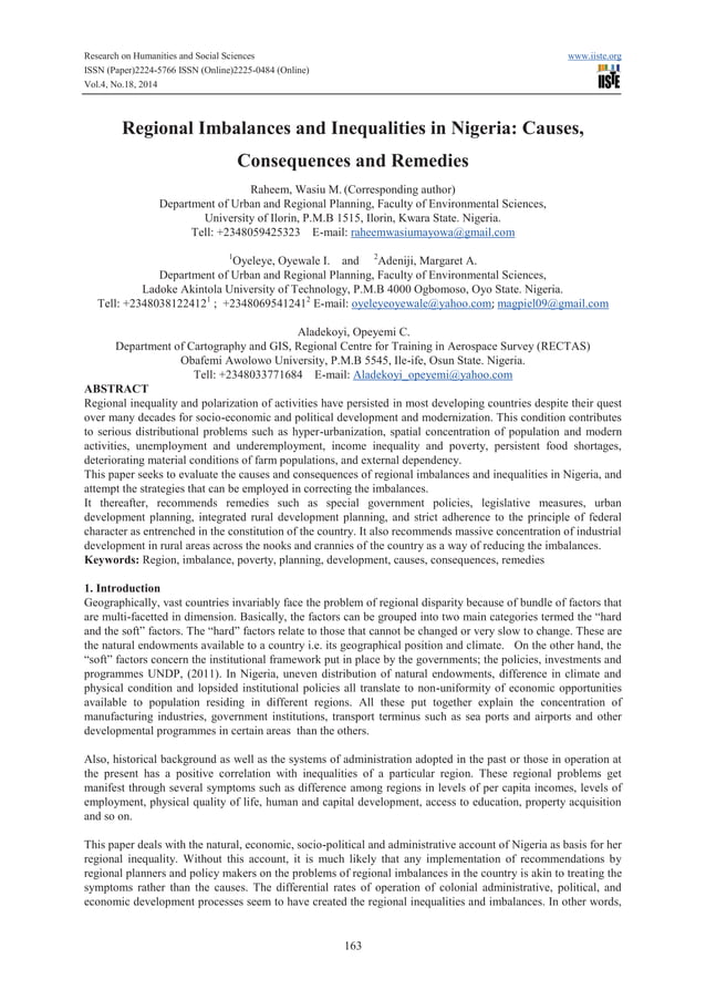 Regional imbalances and inequalities in nigeria | PDF