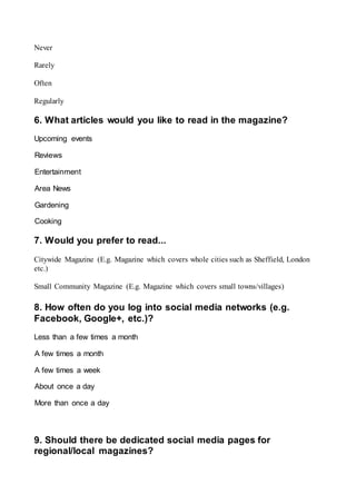 Regional magazine Questionnaire | DOCX