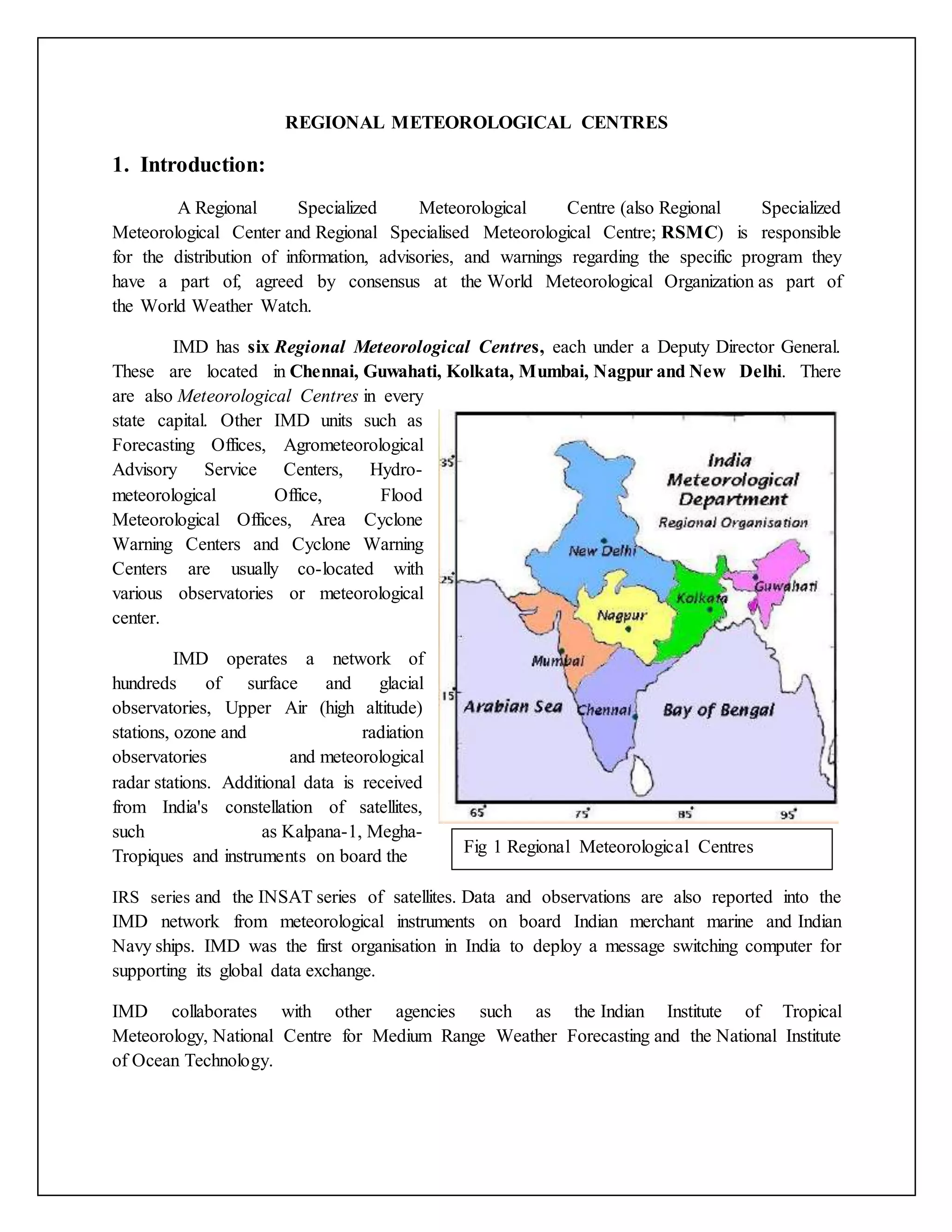 Regional meteorological centre New Delhi, Chennai, Kolkata, Nagpur,Pune ...