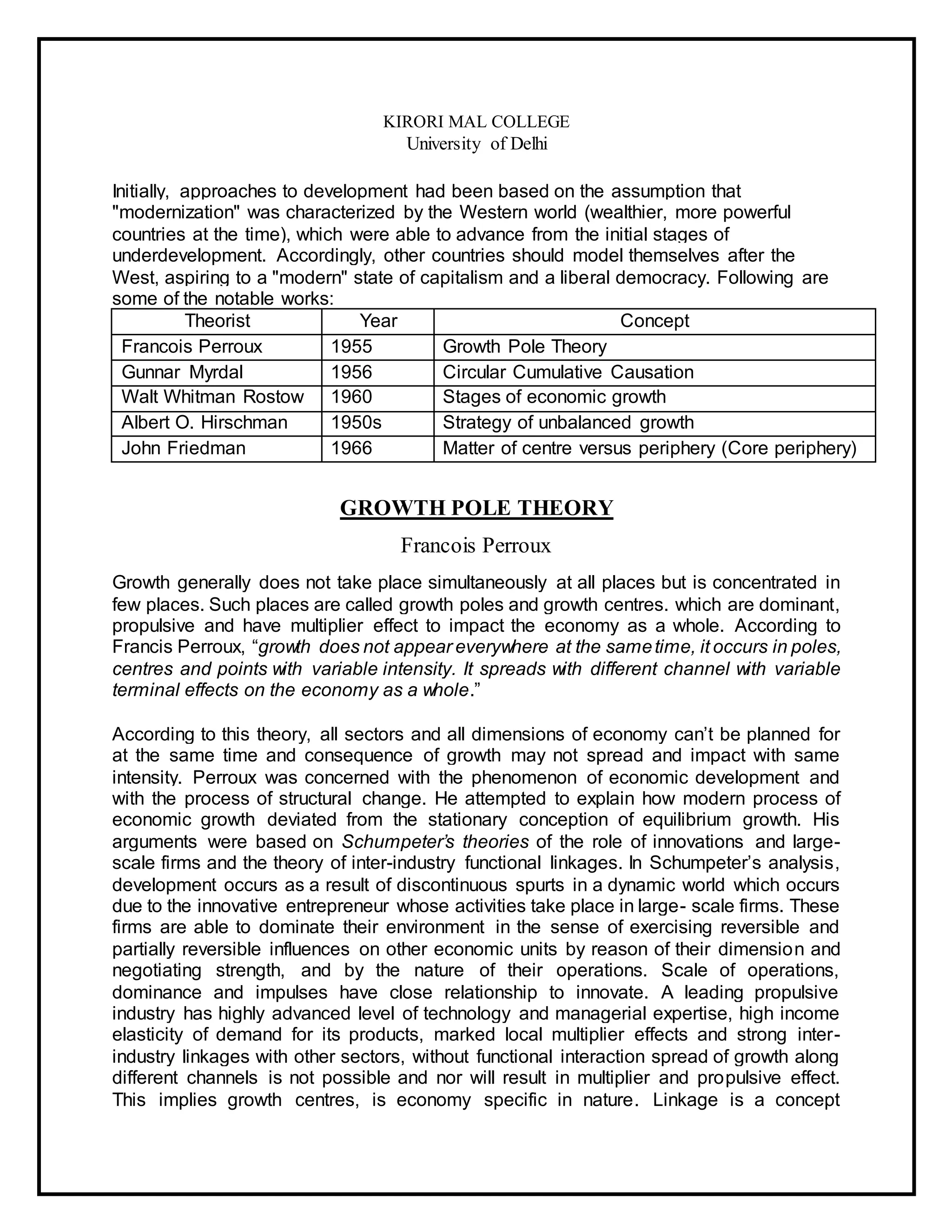 Theories and models for Regional planning and development | DOCX