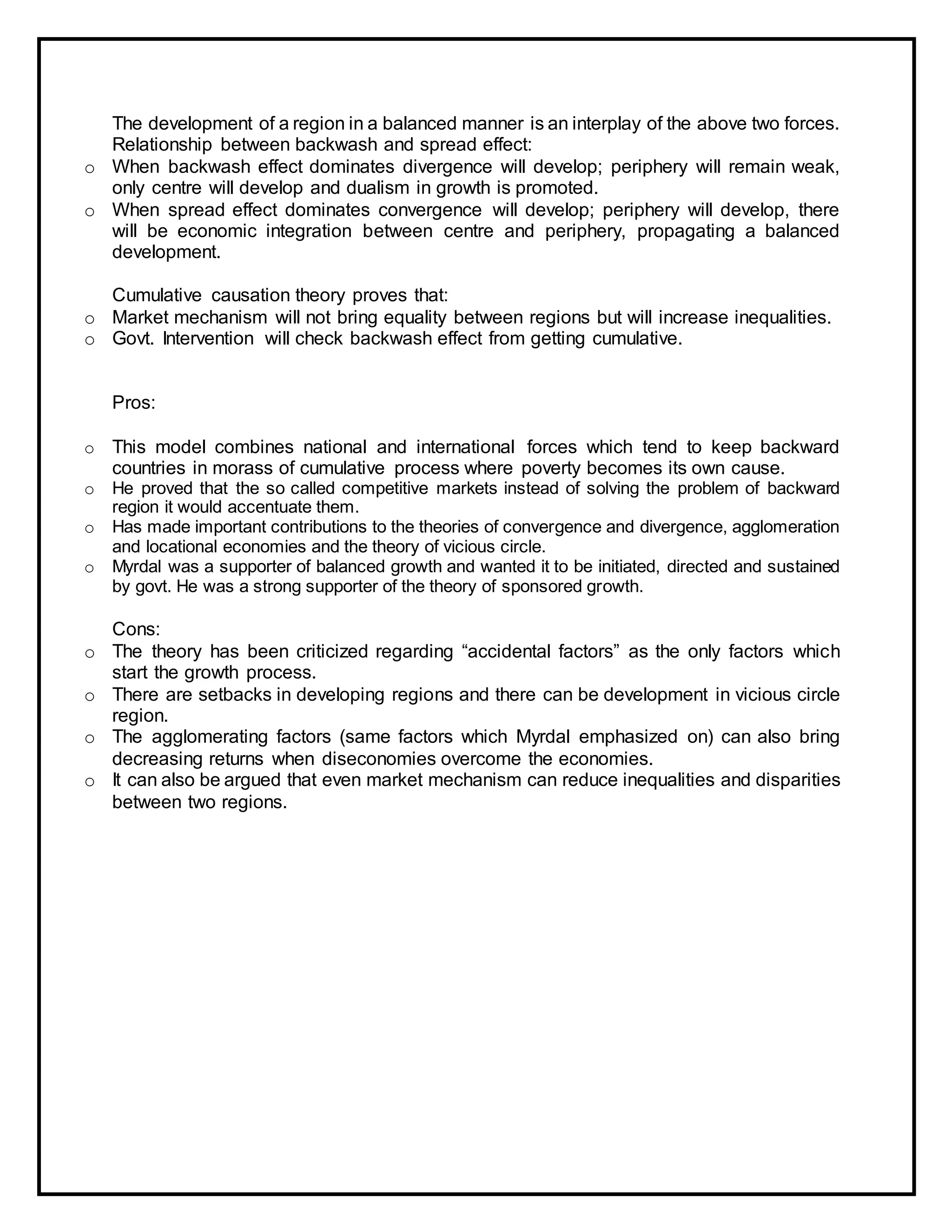 Theories and models for Regional planning and development | DOCX