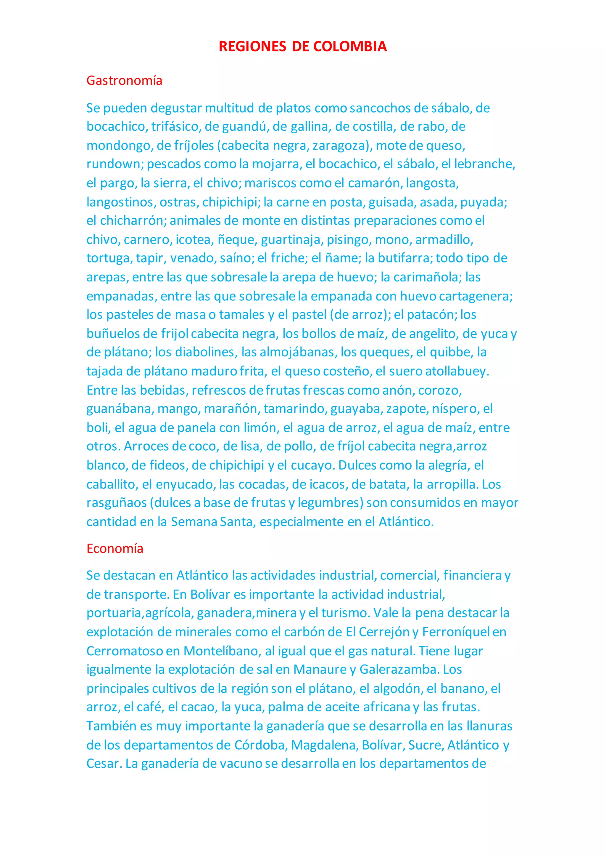Regiones de colombia | DOCX