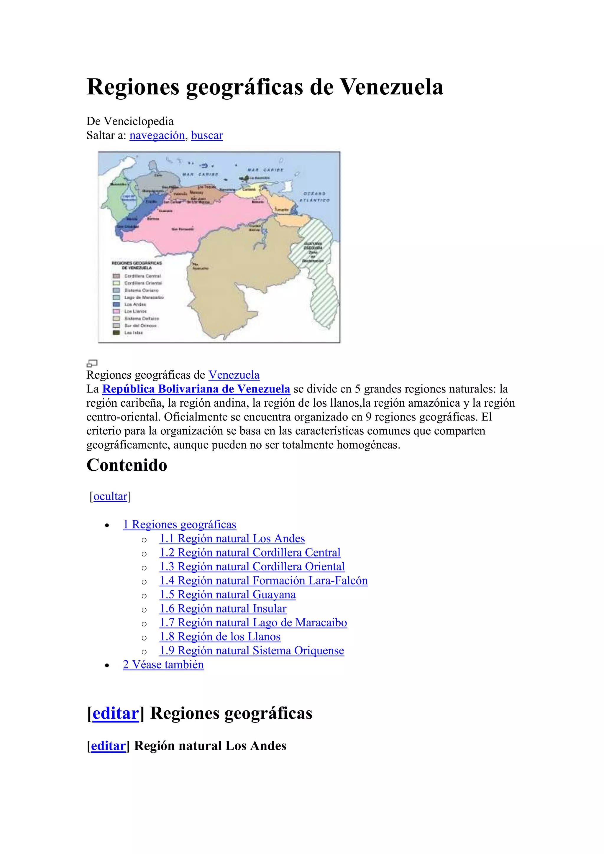 Regiones geográficas de venezuela | DOCX