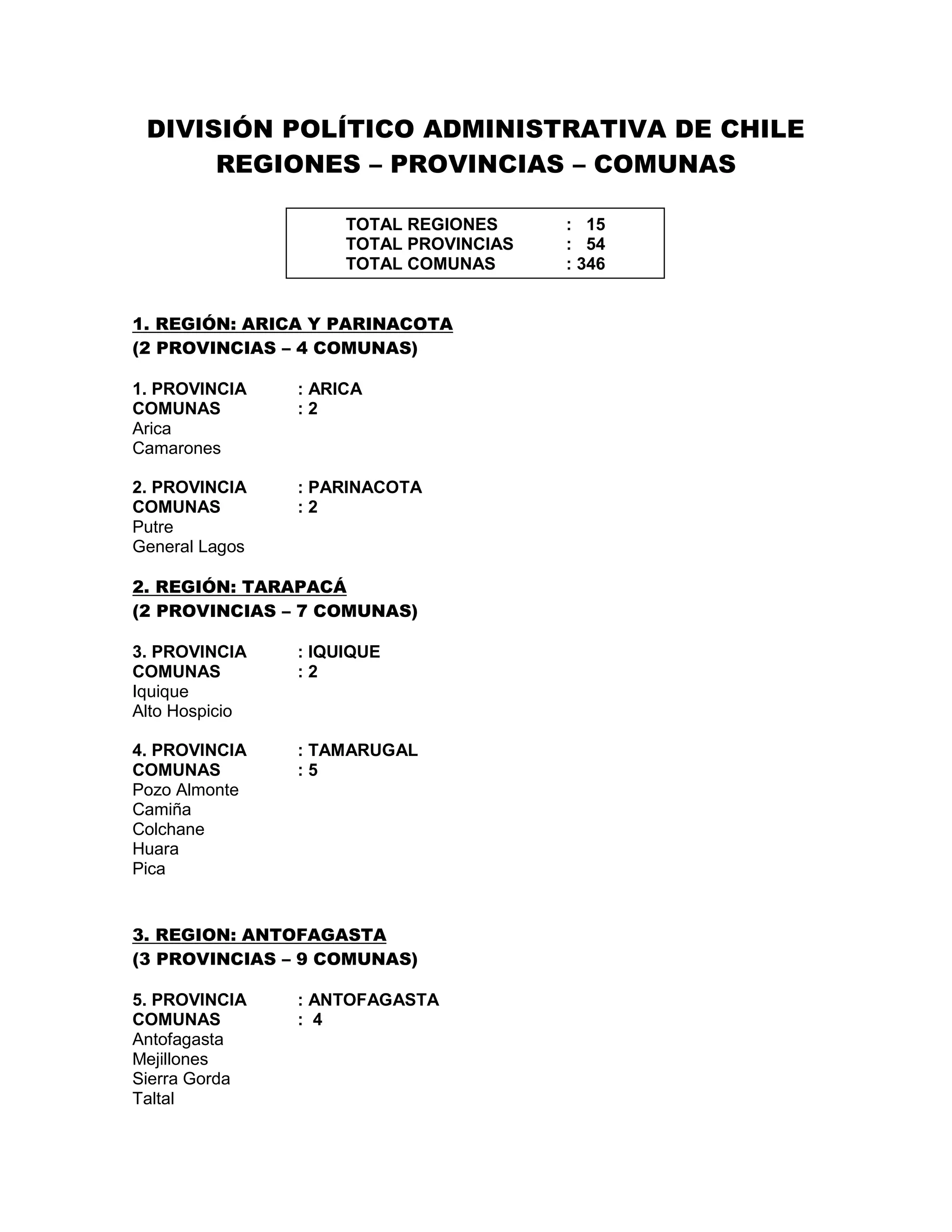 Regiones y comunas de chile | PDF
