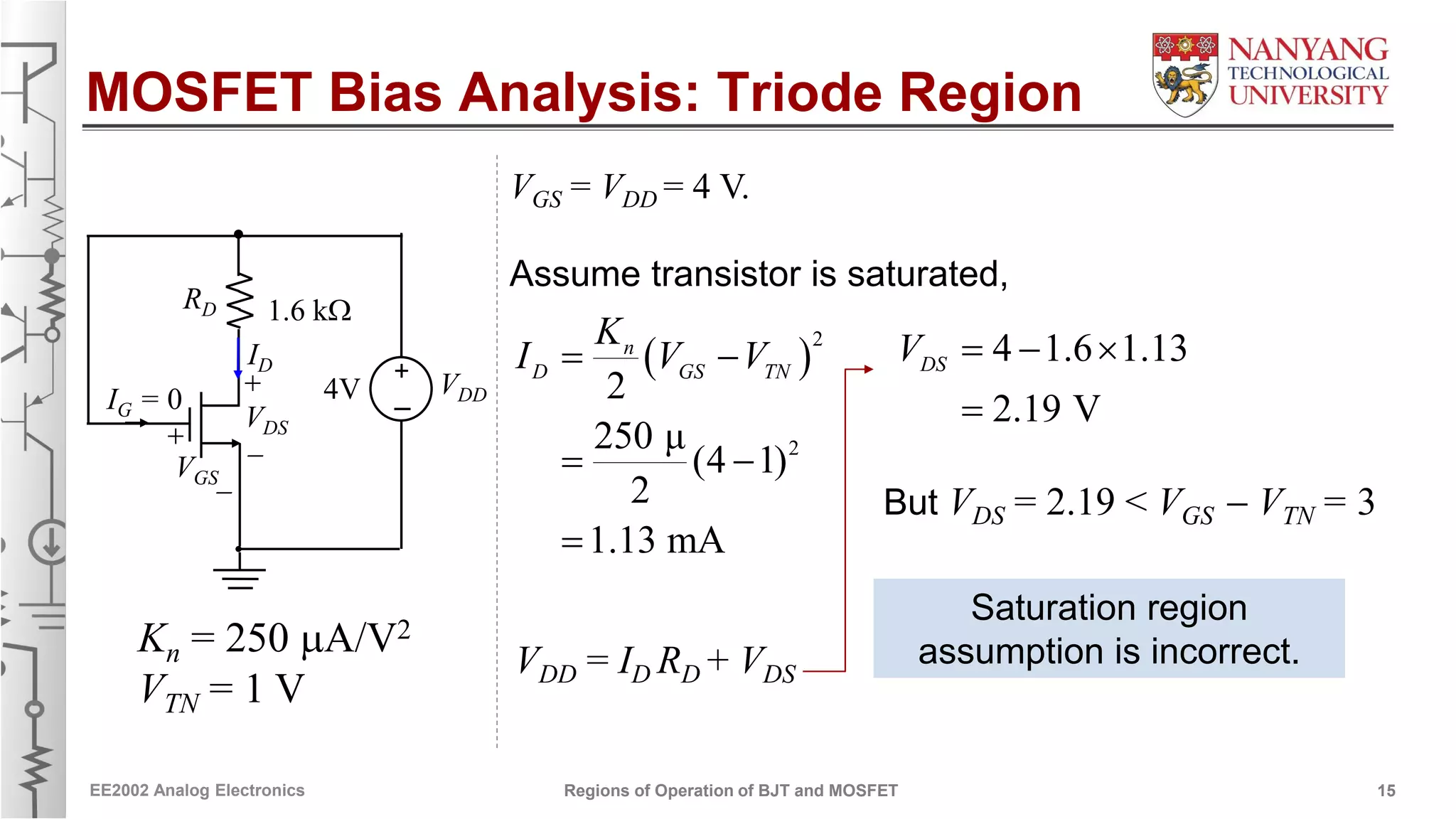 Regions of operation of bjt and mosfet | PDF