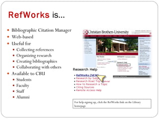 Registering and Setting Up a RefWorks account | PPT