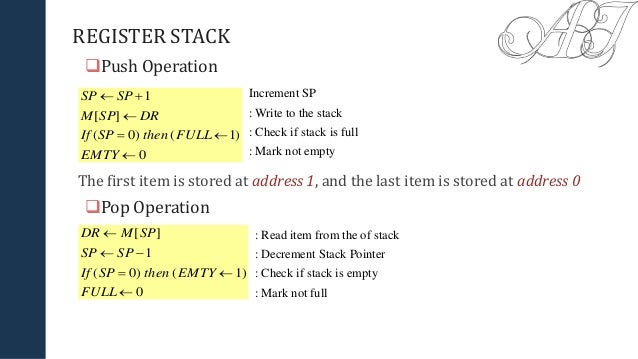 Register organization, stack