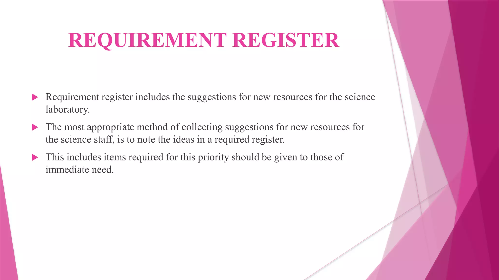 Registers in laboratory | PPTX