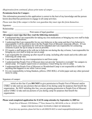 Camp Wonderland Registration 2009 | PDF | Camping | Travel Type