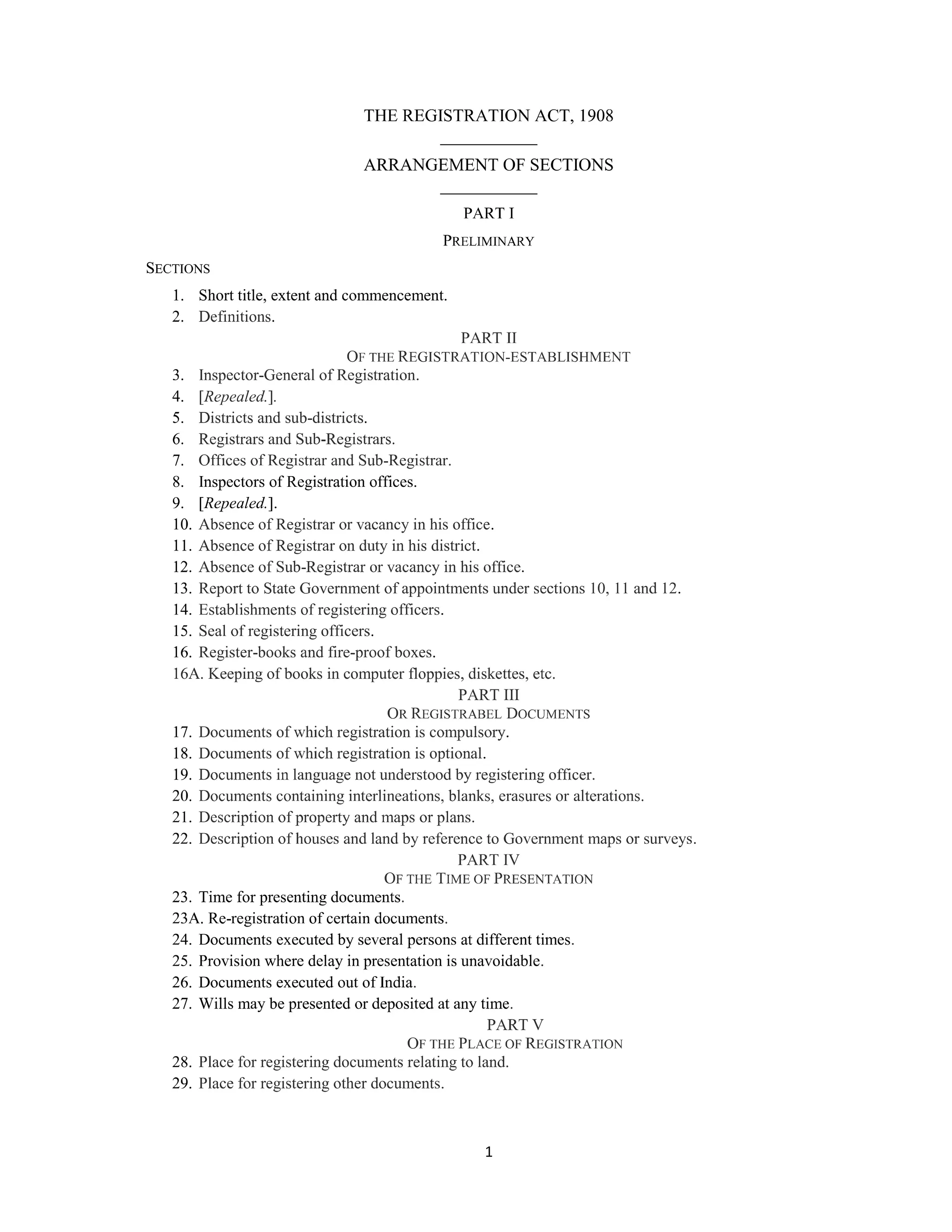 Indian registration act 1908 government of india | PDF