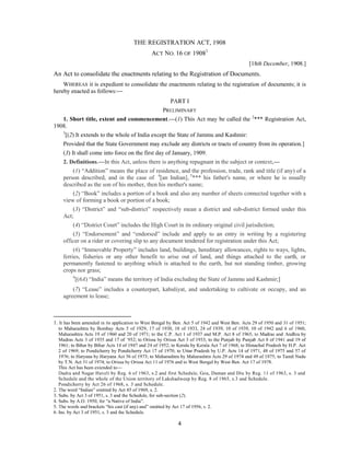 Indian registration act 1908 government of india | PDF