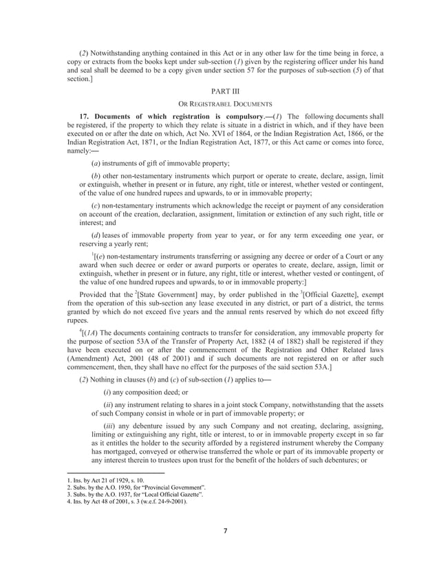Indian registration act 1908 government of india | PDF