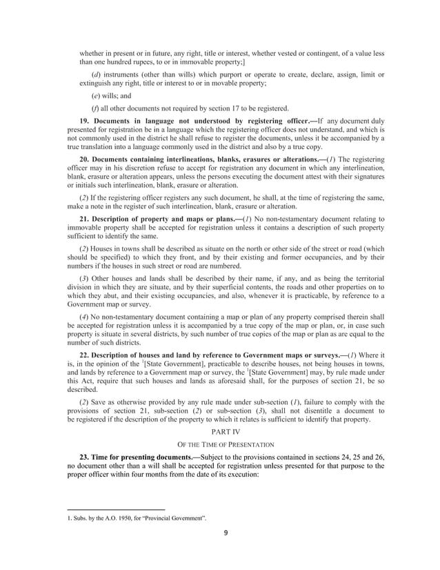 Indian registration act 1908 government of india | PDF