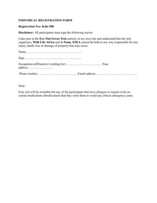 Eco Nini Green Trekk Registration form | DOC