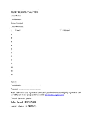 Eco Nini Green Trekk Registration form | DOC