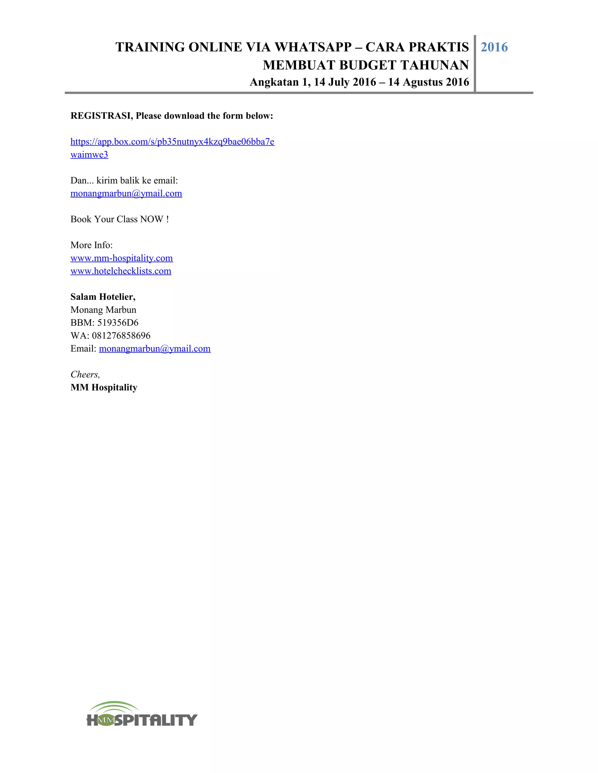 Registration form (materi training) | DOC