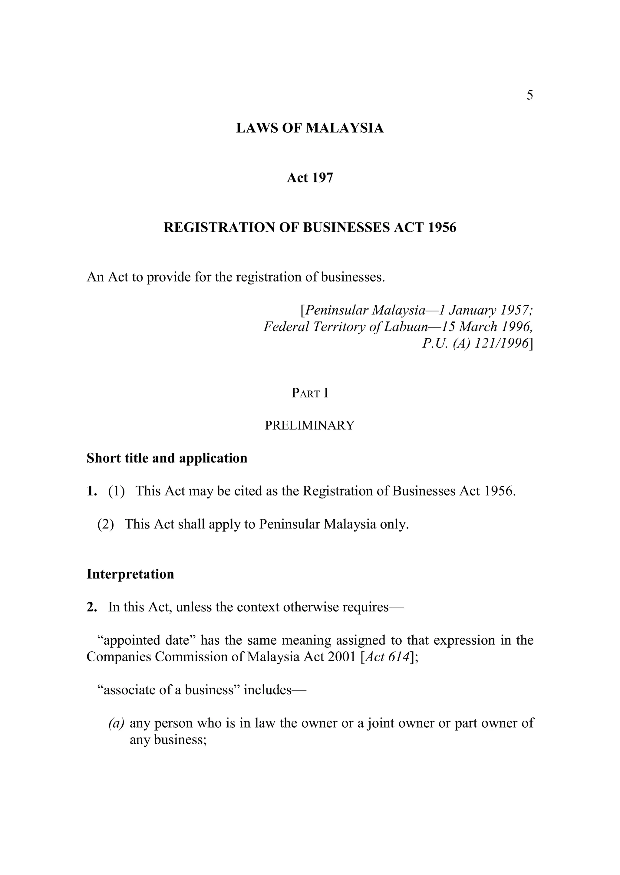 Registration of Business Act 1956 | PDF