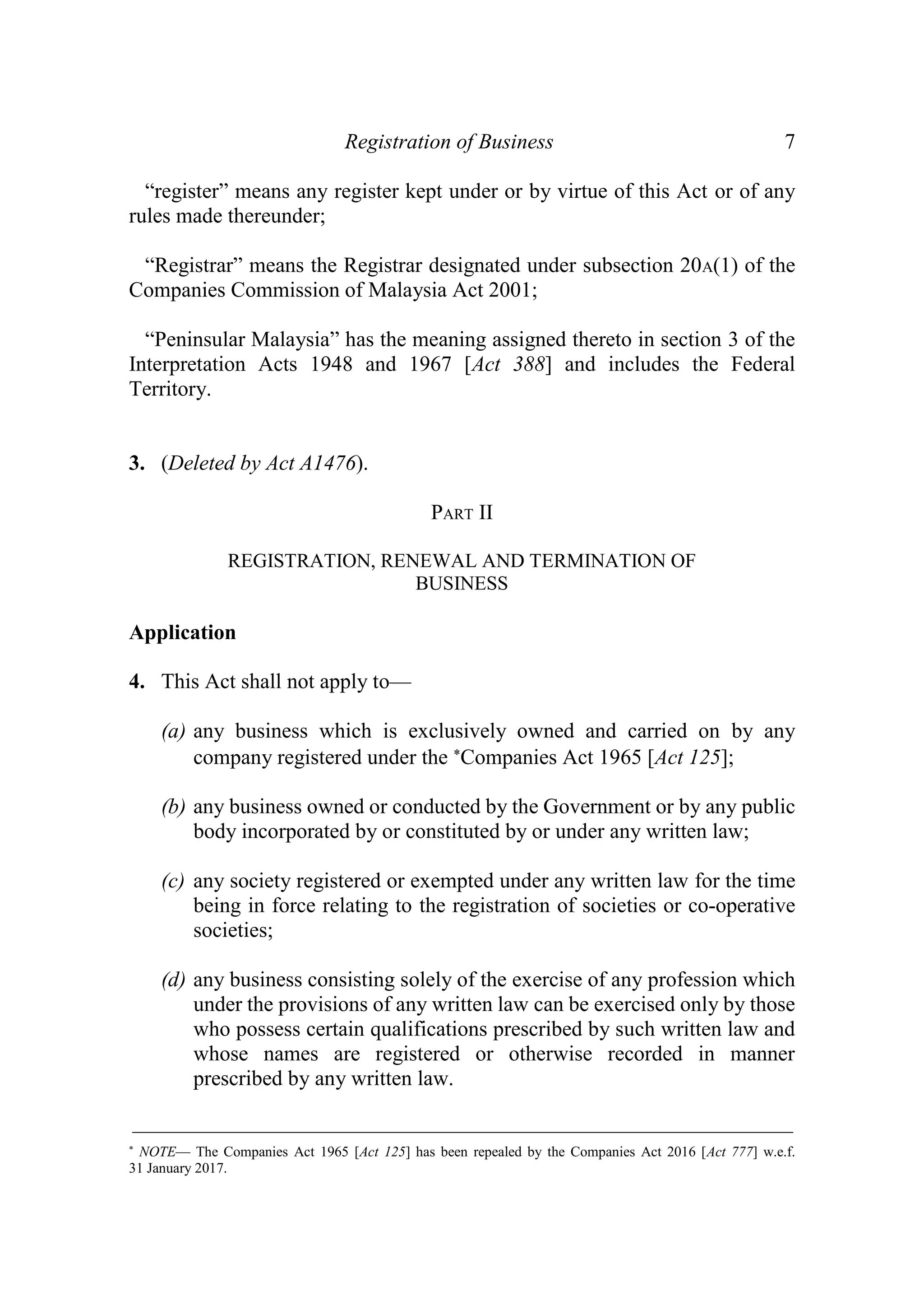Registration of Business Act 1956 | PDF