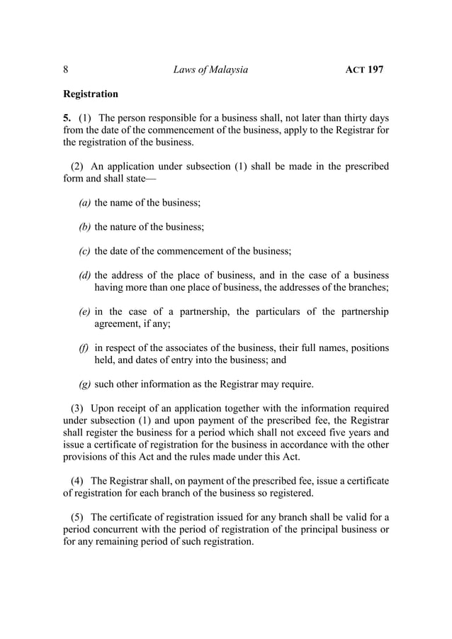 Registration of Business Act 1956 | PDF