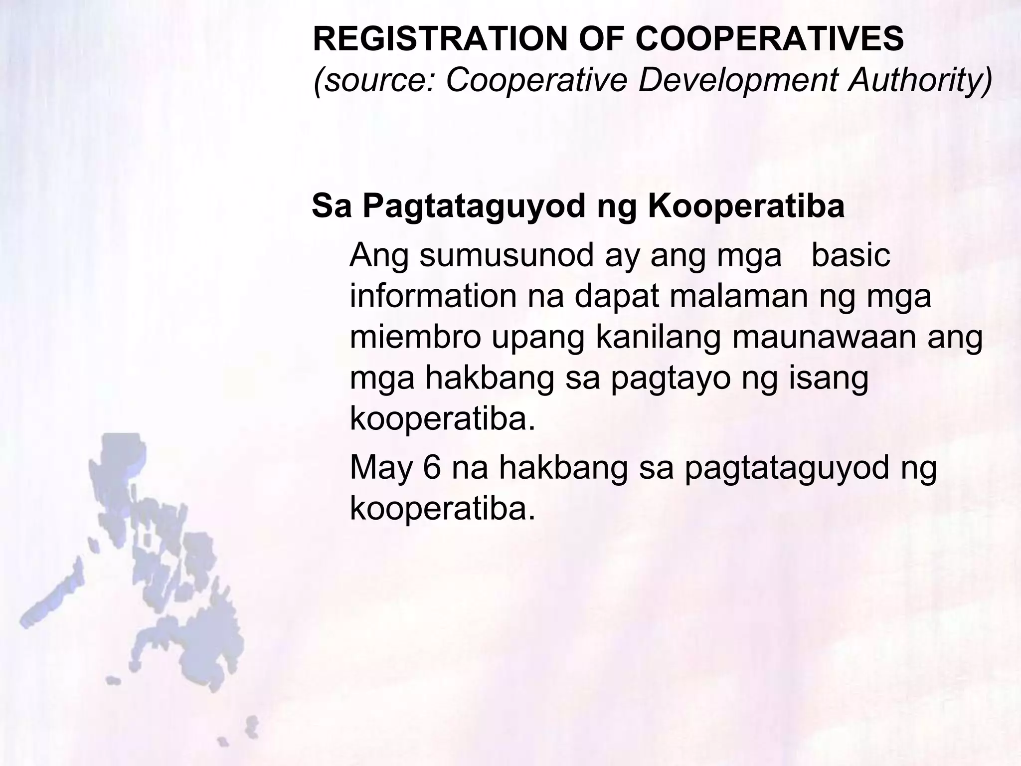 Registration of Cooperatives Tagalog | PPTX