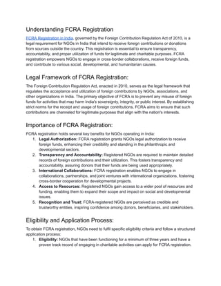 Registration of Indian NGOs under The FCRA Legal Framework and Implications | PDF