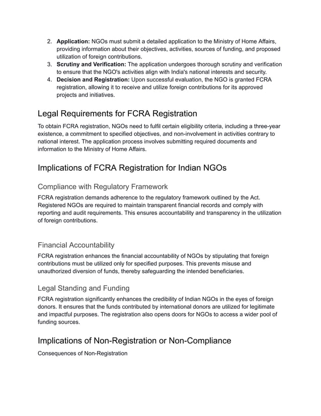 Registration of Indian NGOs under The FCRA Legal Framework and Implications | PDF